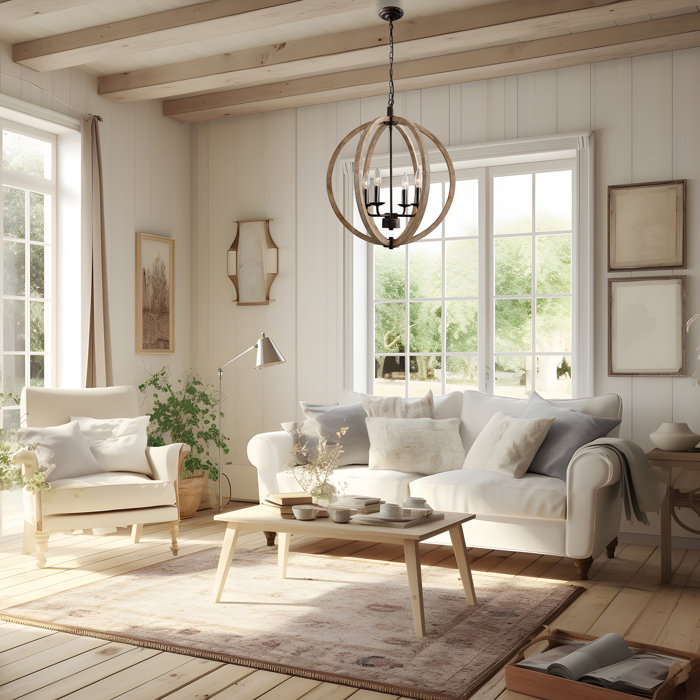 Gracie Oaks 4 - Light Globe Orb Wood Chandelier & Reviews | Wayfair